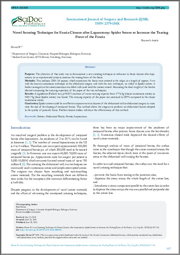 (PDF) Novel Suturing Technique for Fascia Closure after Laparotomy ...