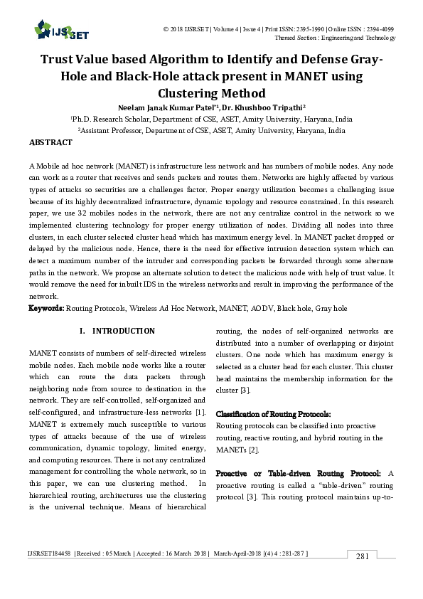Pdf Trust Value Based Algorithm To Identify And Defense Gray Hole And Black Hole Attack
