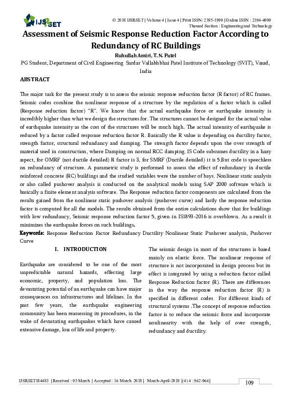 (PDF) Assessment of Seismic Response Reduction Factor According to ...