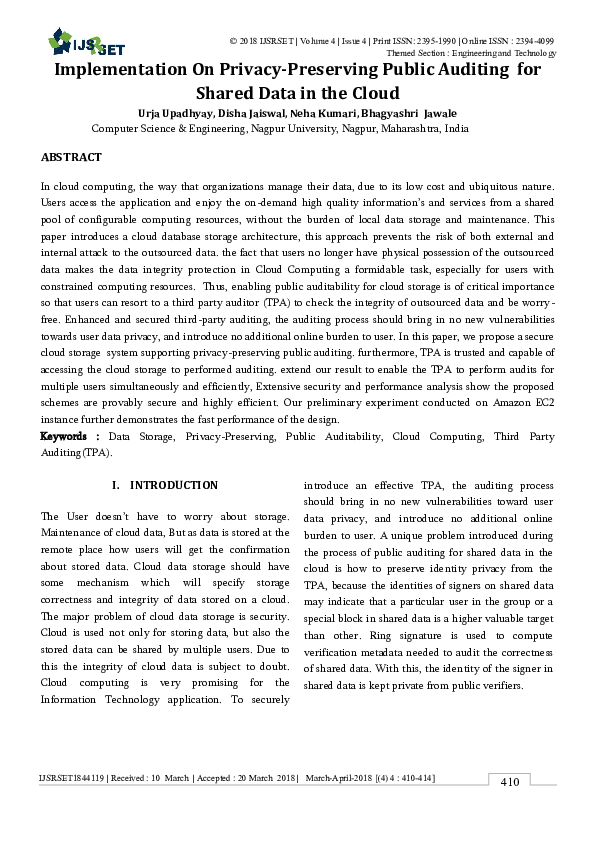 (PDF) Privacy-Preserving Public Auditing for Secure Cloud Storage | Saiswathi Narla - Academia.edu