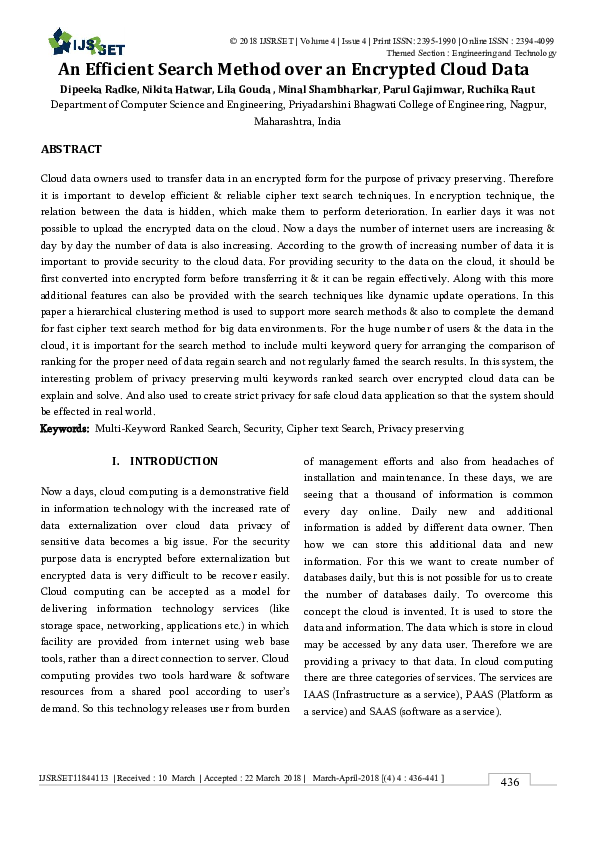 (PDF) An Efficient Search Method over an Encrypted Cloud Data