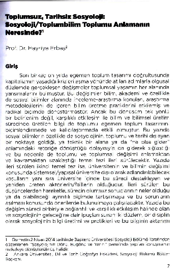 (PDF) Toplumsuz, Tarihsiz Sosyoloji: Sosyoloji/Toplumbilim Toplumu Anlamanın Neresinde?