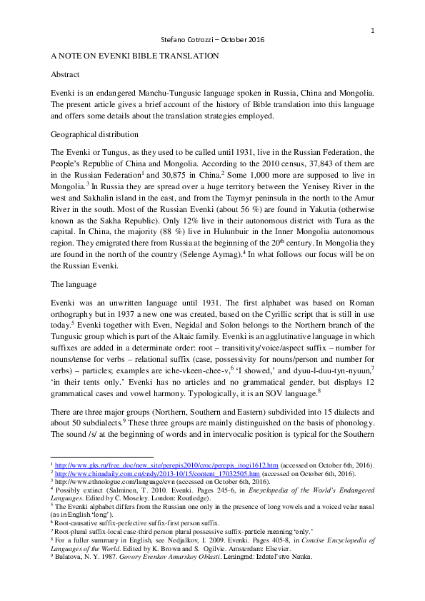 (PDF) A NOTE ON EVENKI BIBLE TRANSLATION