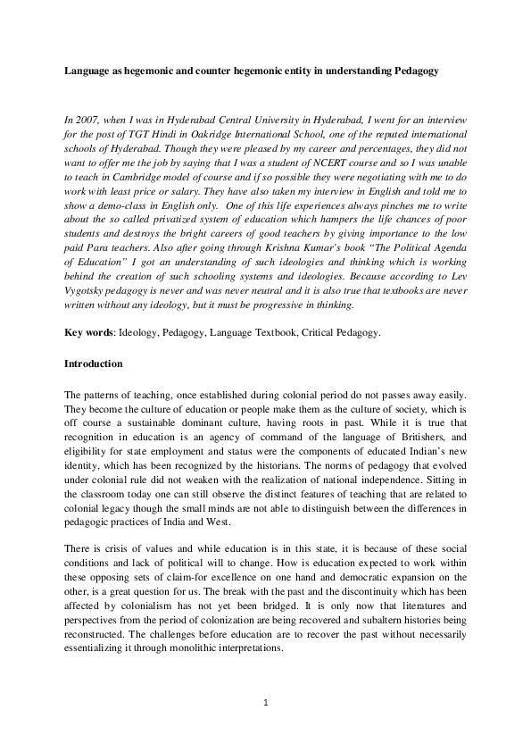 (PDF) Language as hegemonic and counter hegemonic entity in ...
