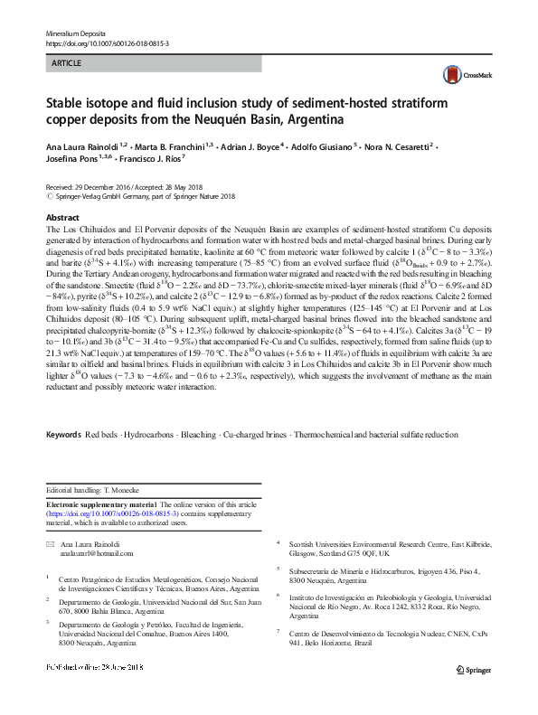 (PDF) Stable isotope and fluid inclusion study of sediment-hosted ...