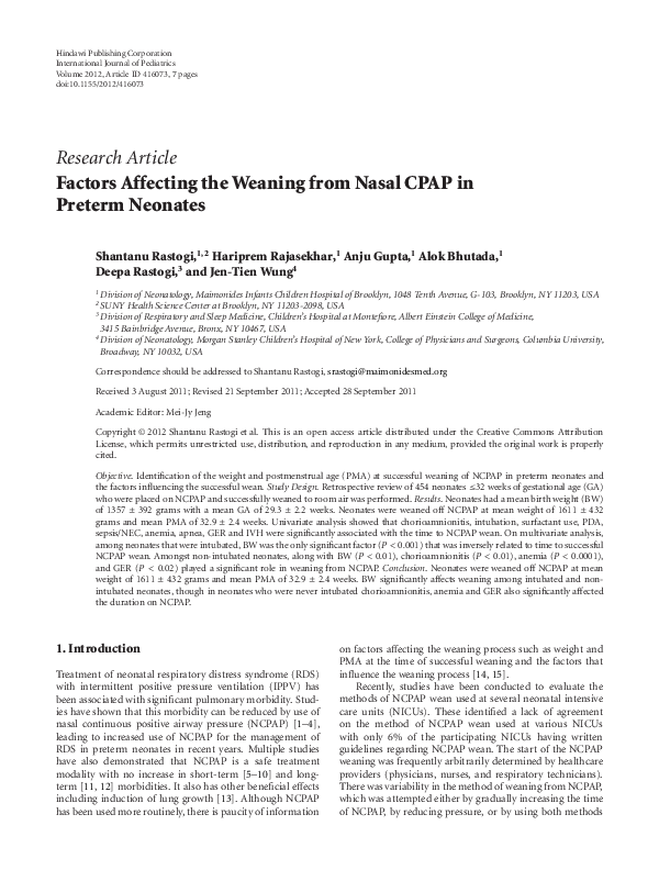 (PDF) Factors Affecting the Weaning from Nasal CPAP in Preterm Neonates