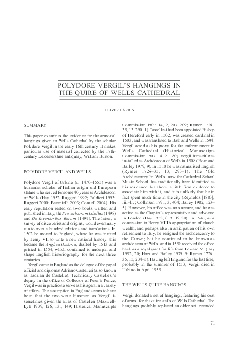 (PDF) Polydore Vergil’s hangings in the quire of Wells Cathedral