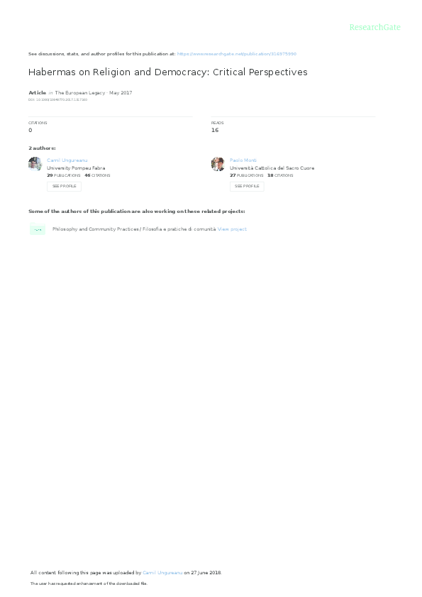 (PDF) Habermas on Postsecularism, Democracy, and Contemporary Challenges
