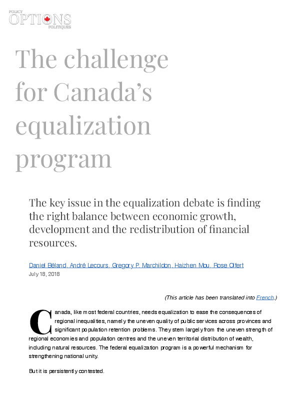 (PDF) The Challenge for Canada's Equalization Program | Gregory ...