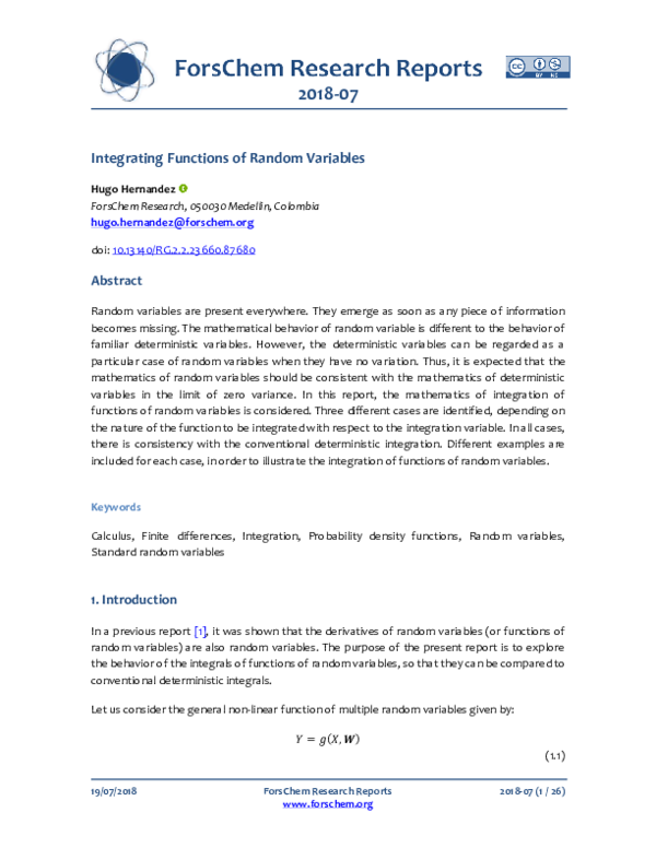 Pdf Integrating Functions Of Random Variables Hugo Hernandez