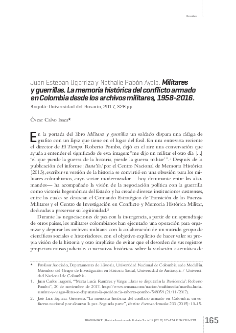 (PDF) RESEÑA: Juan Esteban Ugarriza y Nathalie Pabón Ayala. Militares y ...