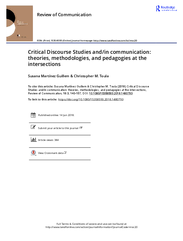 (PDF) Critical Discourse Studies and/in communication: theories, methodologies, and pedagogies ...