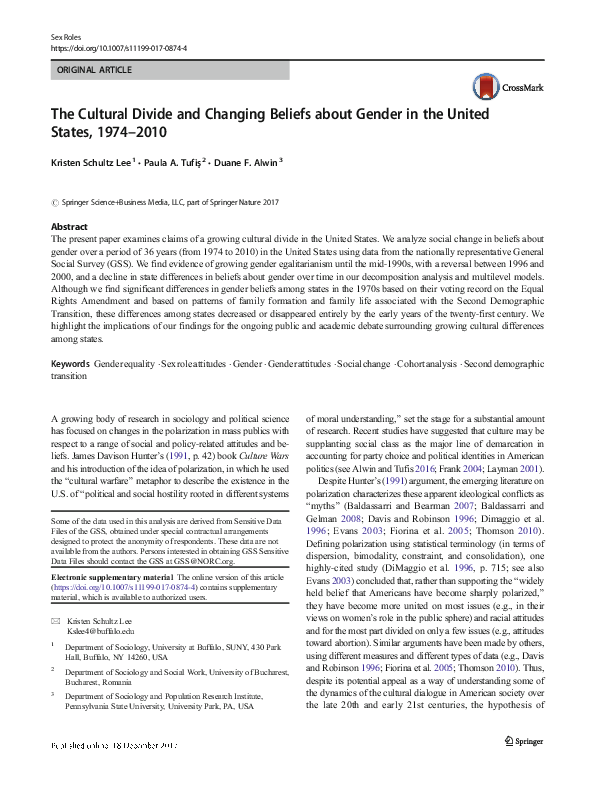 (PDF) The Cultural Divide and Changing Beliefs about Gender in the ...