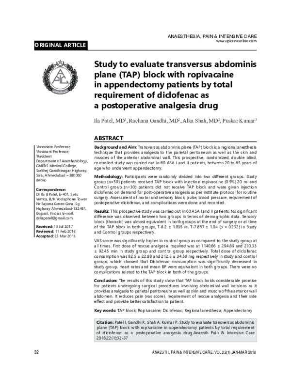 (PDF) Study to evaluate transversus abdominis plane (TAP) block with ...