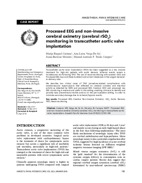 (PDF) Processed EEG and non-invasive cerebral oximetry (cerebral rSO 2 ...