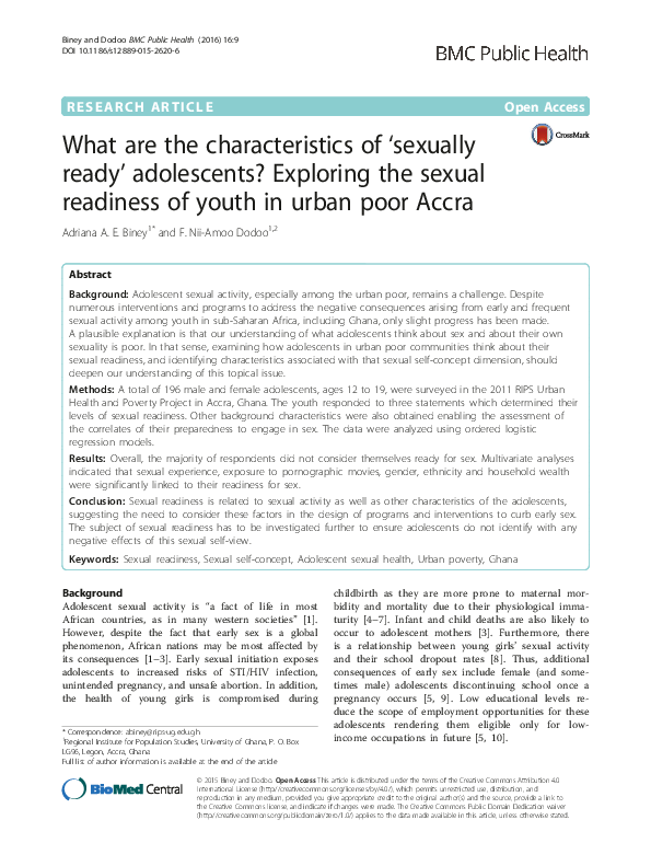 Pdf What Are The Characteristics Of Sexually Ready Adolescents