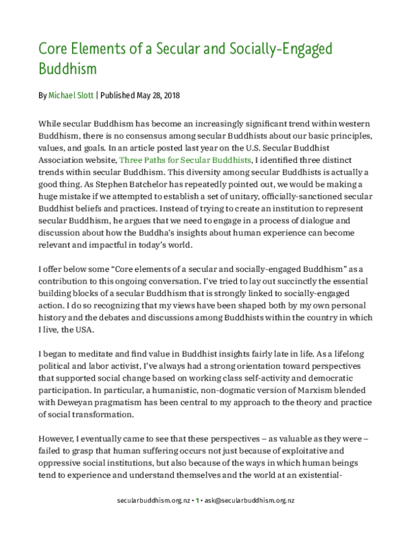 (PDF) Core Elements of a Secular and Socially-Engaged Buddhism
