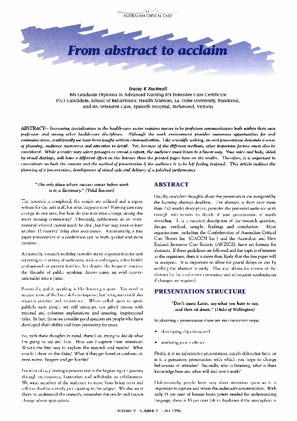 (PDF) From abstract to acclaim