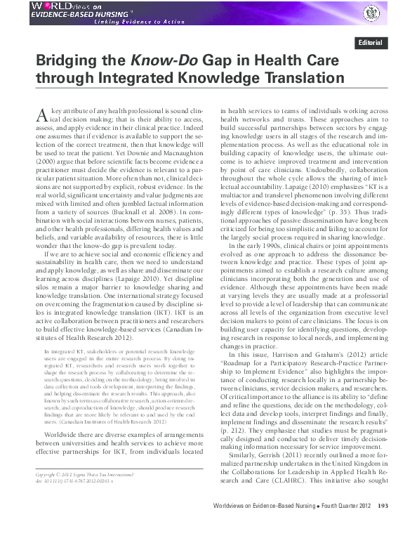 (PDF) Bridging the Know-Do Gap in Health Care through Integrated ...