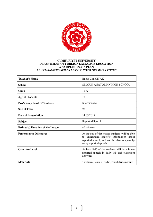 Esl Reported Speech Lesson Plan