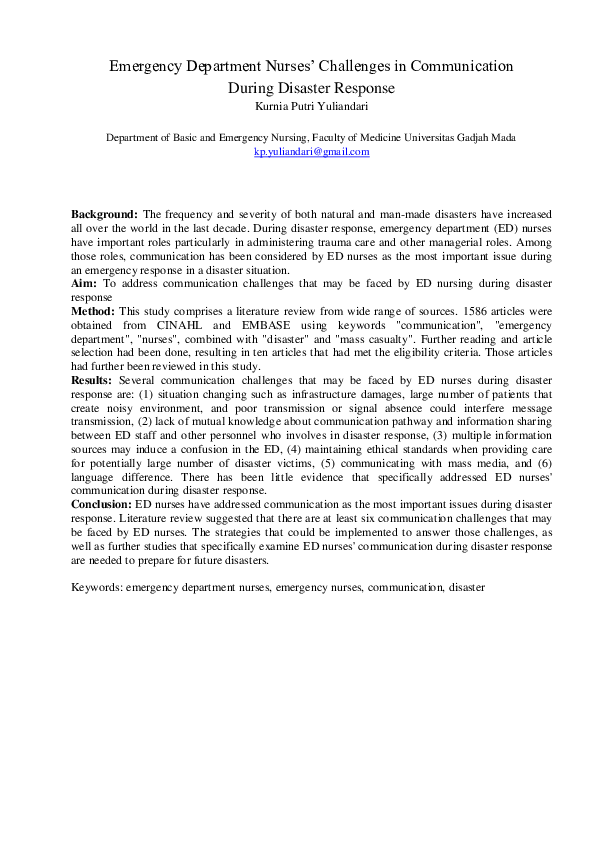 (PDF) Emergency Department Nurses' Challenges in Communication During ...