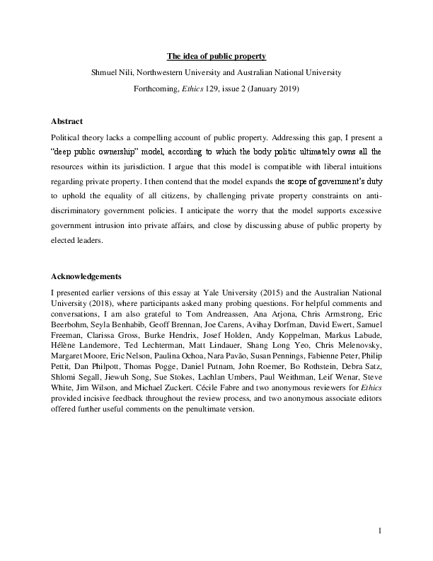 (PDF) The idea of public property (Ethics, 2019)