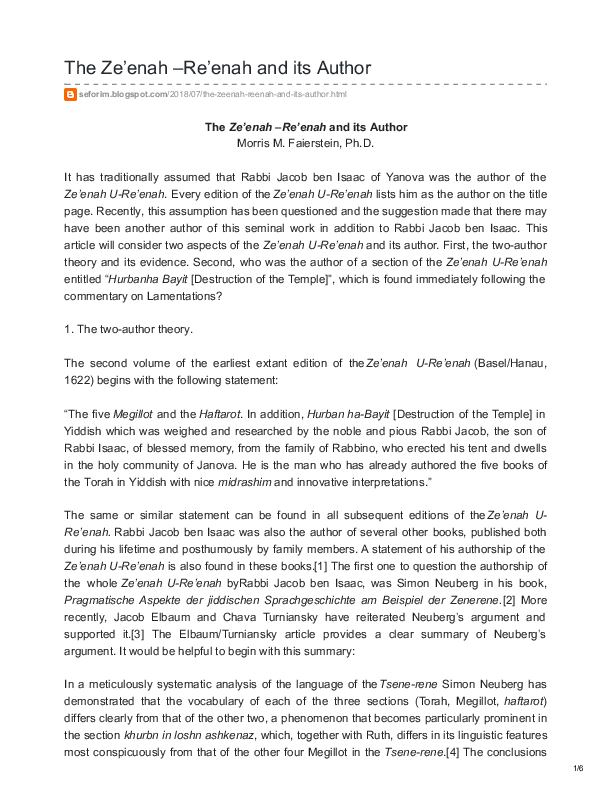 (PDF) The Ze'enah –Re'enah and its Author