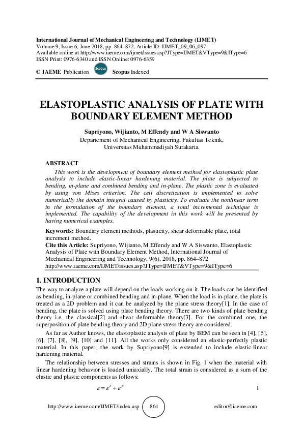 (PDF) Elastoplastic analysis of plate with boundary element method