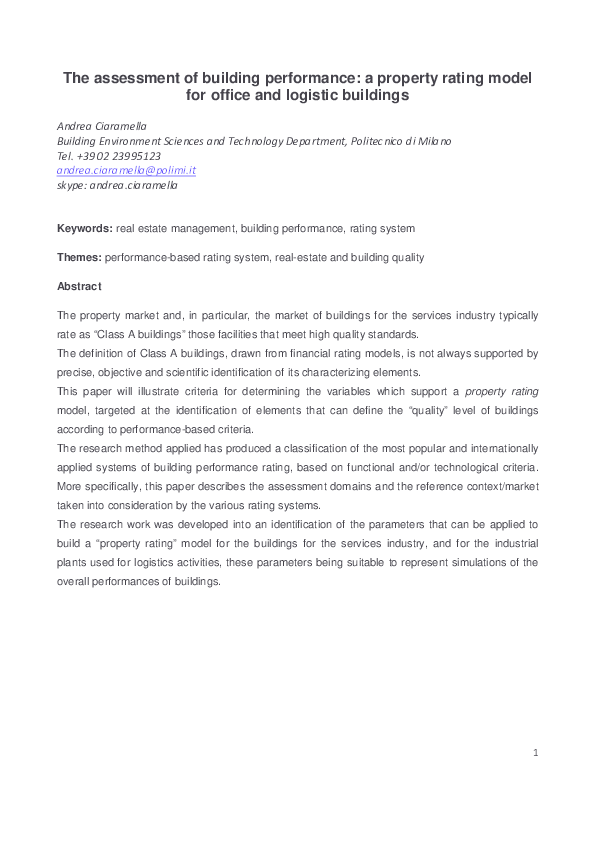 (PDF) The assessment of building performance: a property rating model ...