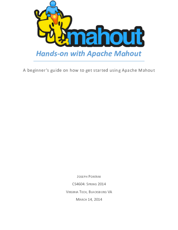Doc Hands On With Apache Mahout A Beginners Guide On How To Get Started Using Apache Mahout 