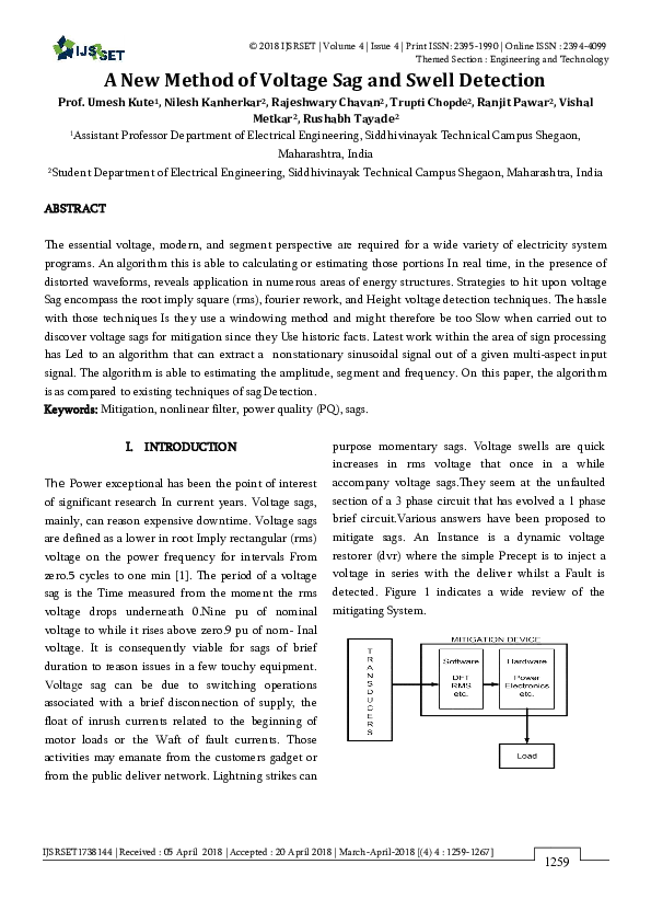 Pdf A New Method Of Voltage Sag And Swell Detection