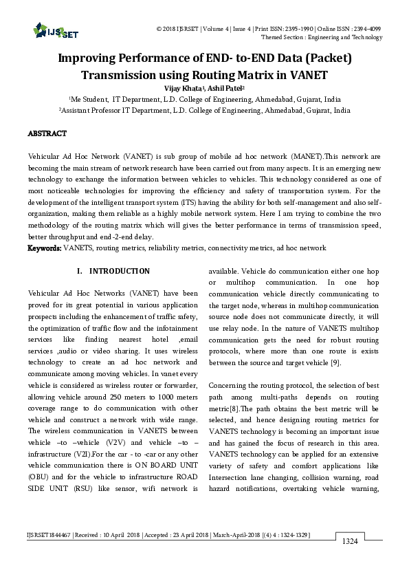 Pdf Optimizing Vanet Data Transmission With Routing Matrix