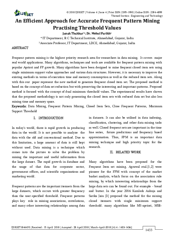 Pdf An Efficient Approach For Accurate Frequent Pattern Mining Practising Threshold Values