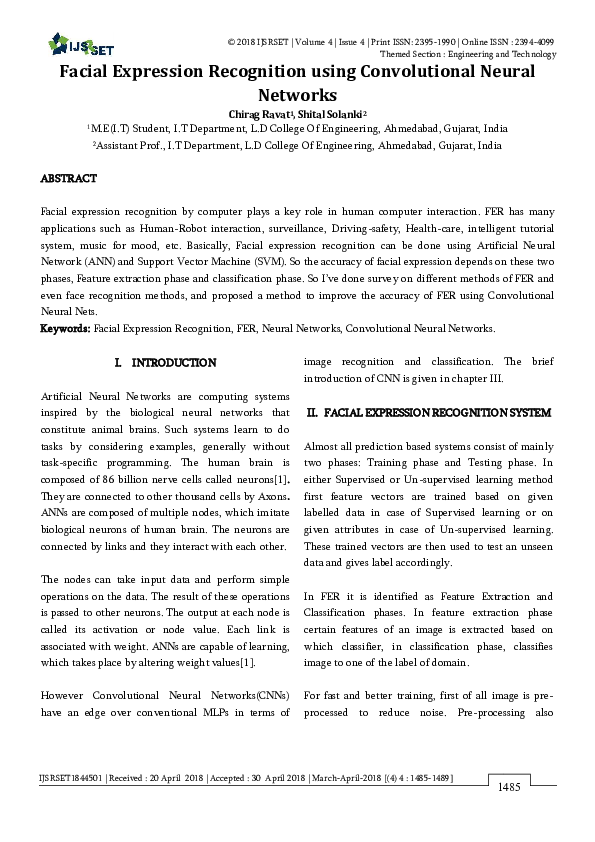 (PDF) Facial Expression Recognition using Convolutional Neural Networks