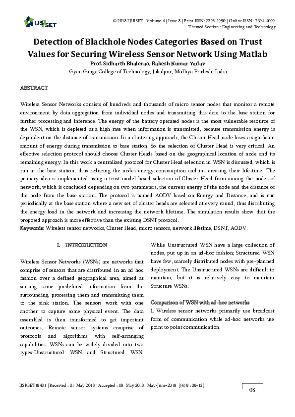Pdf Detection Of Blackhole Nodes Categories Based On Trust Values For Securing Wireless Sensor