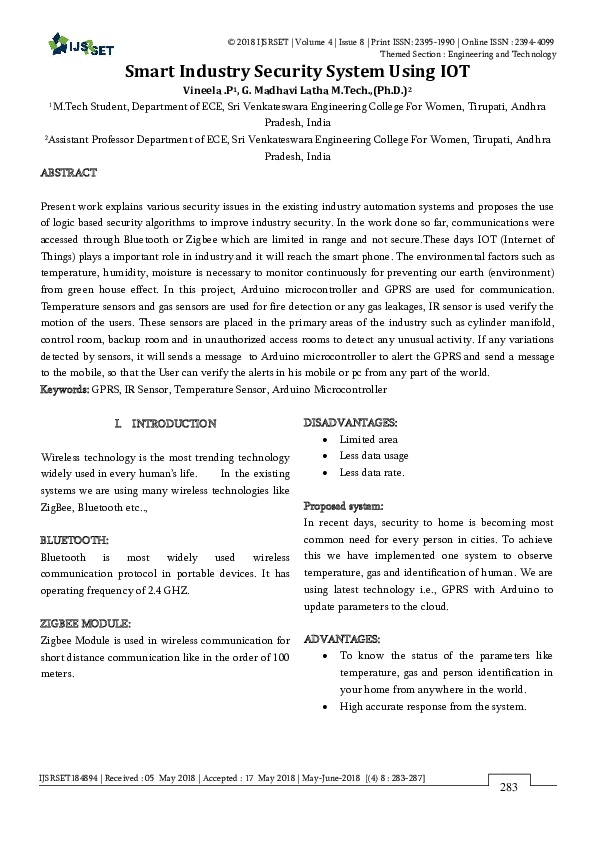 (PDF) Smart Industry Security System Using IOT