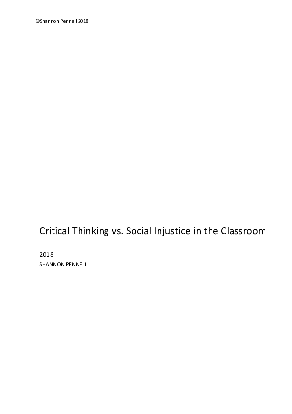 (PDF) Critical Thinking vs. Social Injustice in the Classroom
