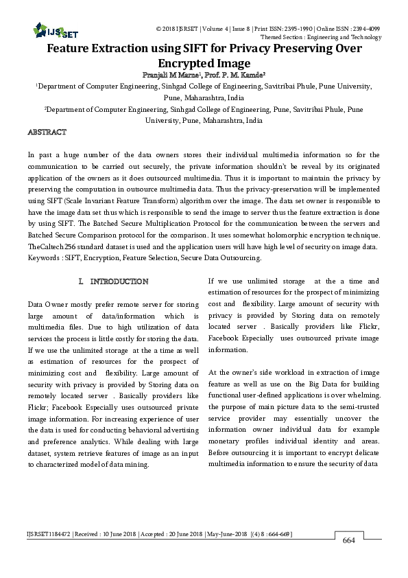 Pdf Feature Extraction Using Sift For Privacy Preserving Over