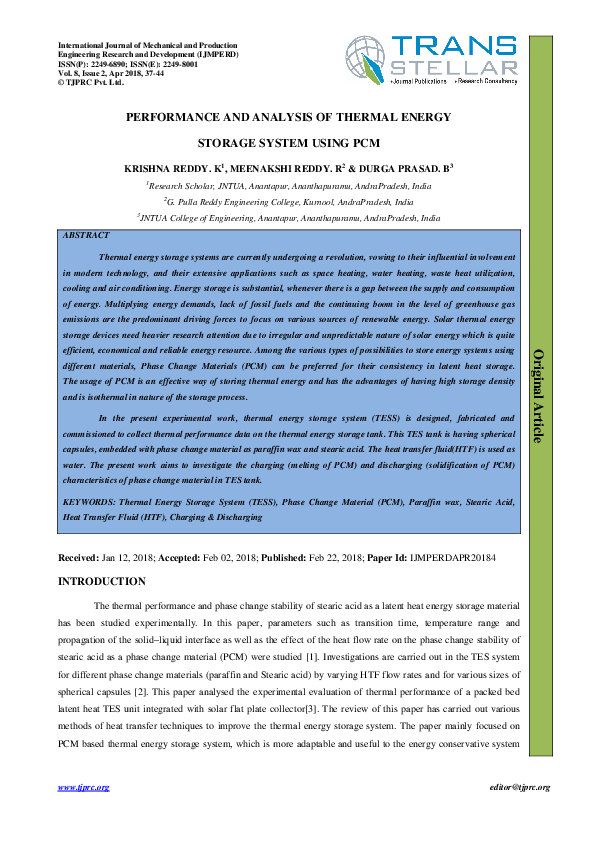 (PDF) PERFORMANCE AND ANALYSIS OF THERMAL ENERGY STORAGE SYSTEM USING PCM