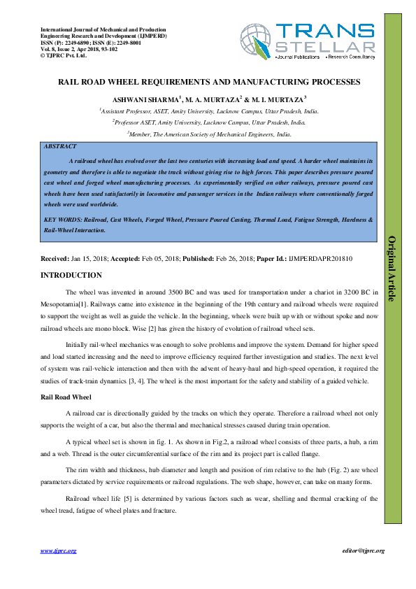 (PDF) RAIL ROAD WHEEL REQUIREMENTS AND MANUFACTURING PROCESSES