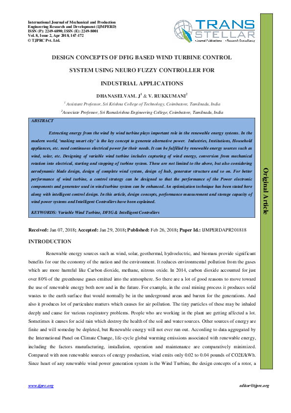 Pdf Design Concepts Of Dfig Based Wind Turbine Control System Using Neuro Fuzzy Controller For