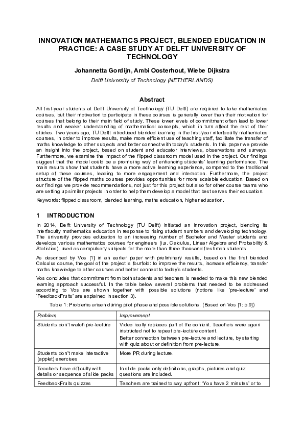 (PDF) INNOVATION MATHEMATICS PROJECT, BLENDED EDUCATION IN PRACTICE: A ...