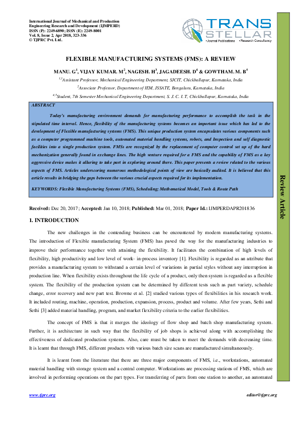 (PDF) FLEXIBLE MANUFACTURING SYSTEMS (FMS): A REVIEW