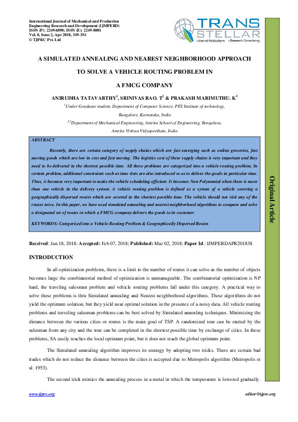 (PDF) A SIMULATED ANNEALING AND NEAREST NEIGHBORHOOD APPROACH TO SOLVE ...