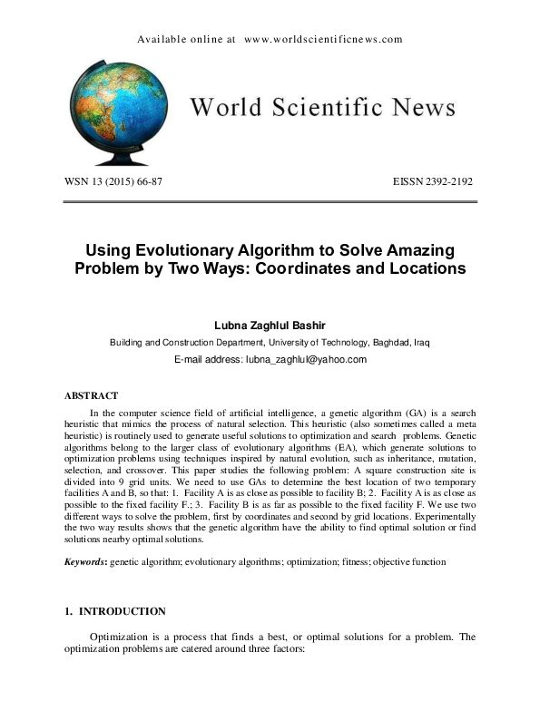 (PDF) Using Evolutionary Algorithm to Solve Amazing Problem by Two Ways ...