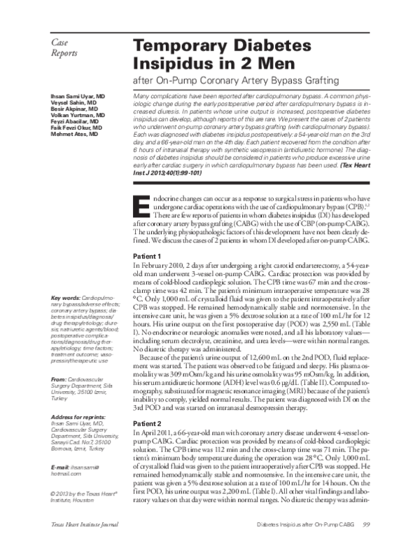 (PDF) Temporary Diabetes Insipidus in 2 Men after On-Pump Coronary ...