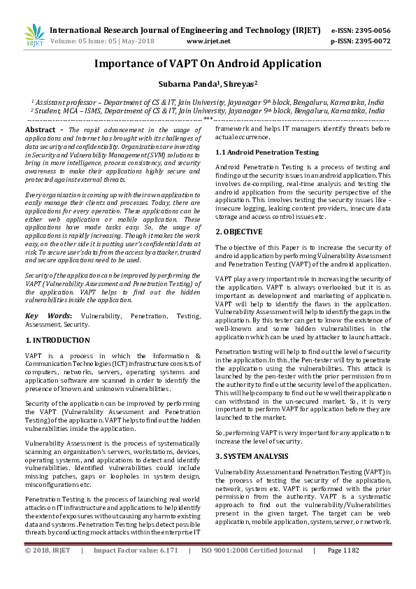 (PDF) IRJET-Importance of VAPT On Android Application