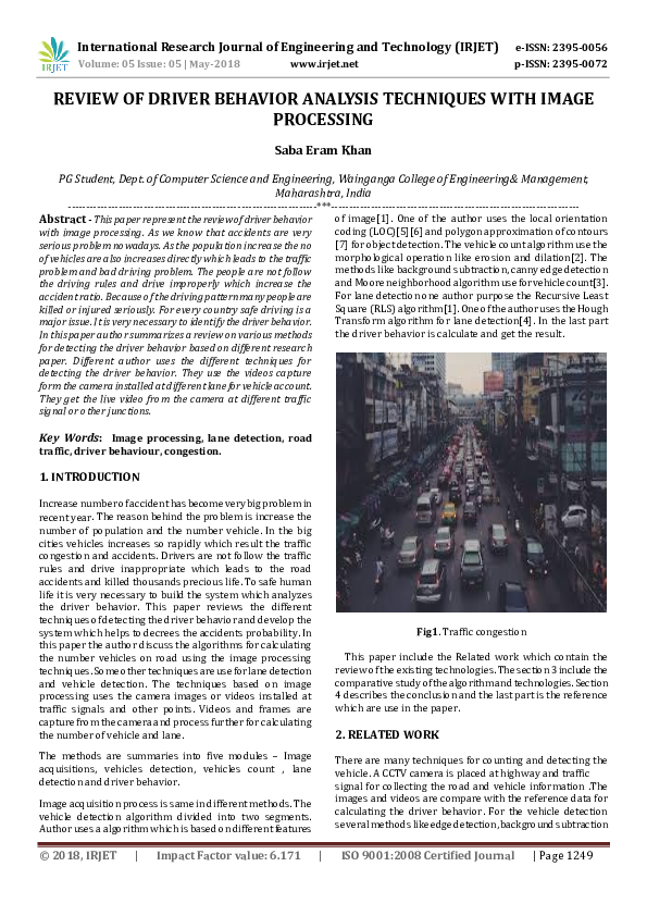 (PDF) IRJET- REVIEW OF DRIVER BEHAVIOR ANALYSIS TECHNIQUES WITH IMAGE PROCESSING