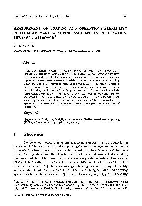 (PDF) Measurement of loading and operations flexibility in flexible ...