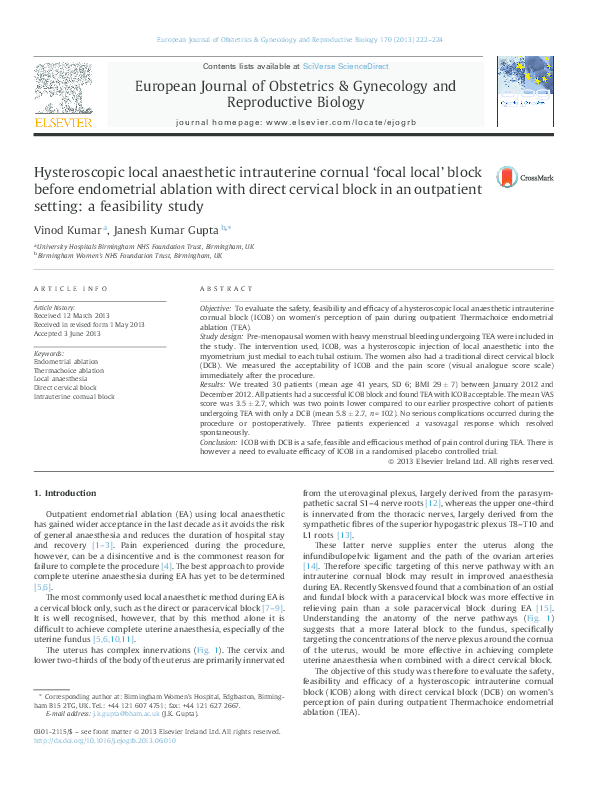 (PDF) Hysteroscopic local anaesthetic intrauterine cornual ‘focal local ...